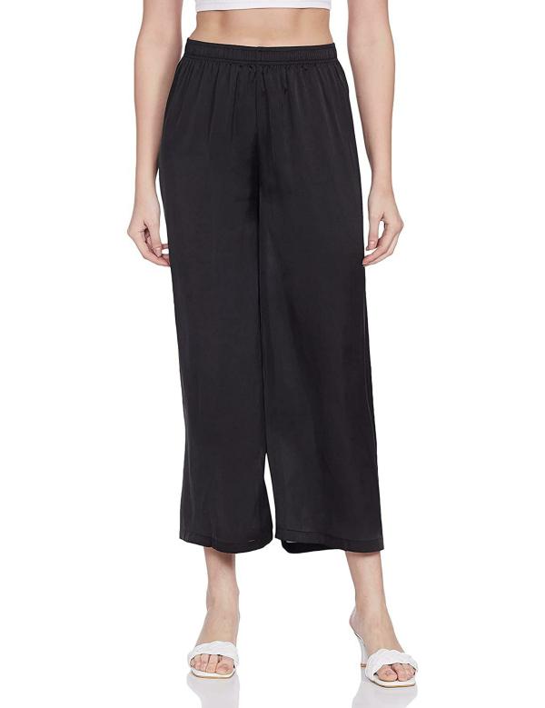 GO COLORS Women Black Solid 100% Cotton Palazzos - JioMart