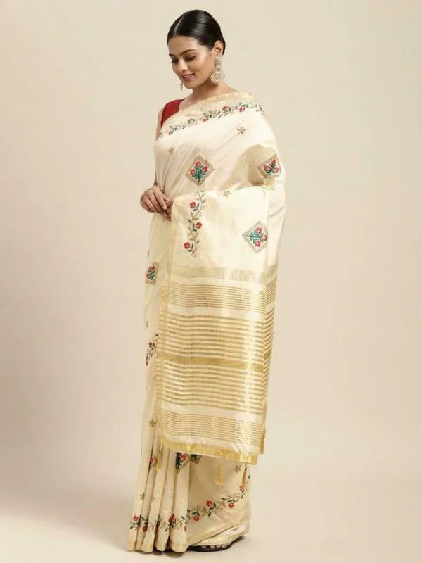 Pandadi Saree Women White Self Design Silk Blend Assam Saree - JioMart