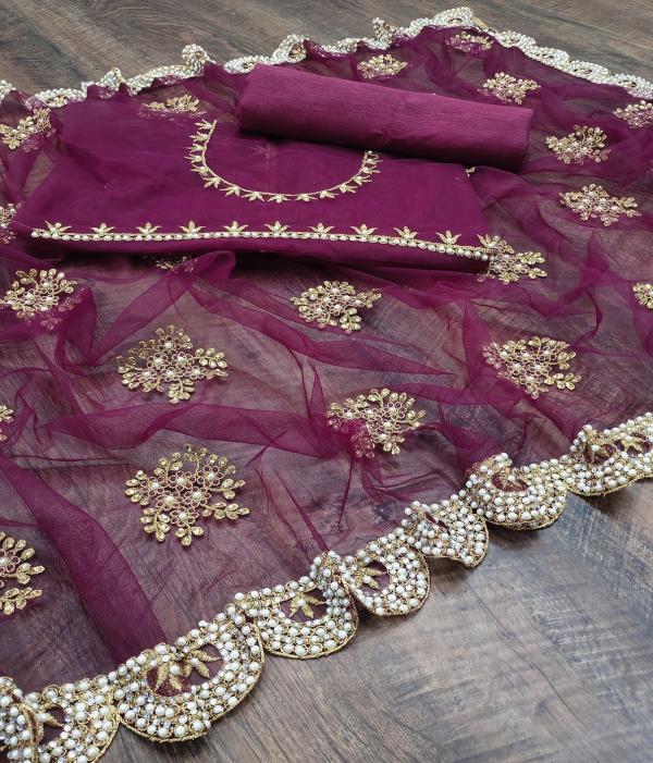 Beautiful Net With Embroidery & Moti Work Saree - JioMart