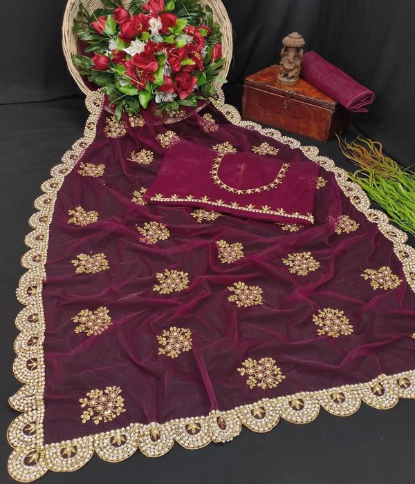 Beautiful Net With Embroidery & Moti Work Saree - JioMart