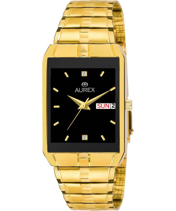 Aurex Analog Black Dial Gold Strap Watch For Men - (Ax-Gsq9151-Bkg ...