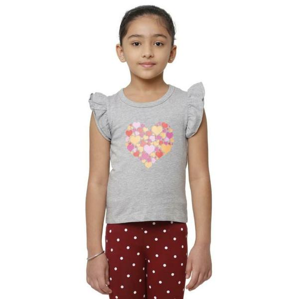 De Moza Girls Grey Printed Cotton Top - 4 to 5 Years - JioMart