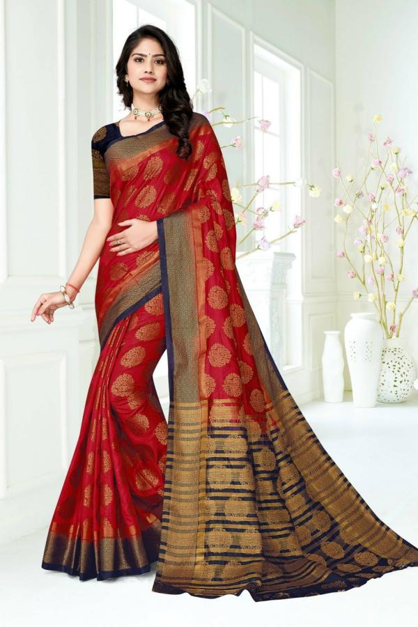 Devi creation Women Printed Kanjivaram Jacquard Saree Red - JioMart