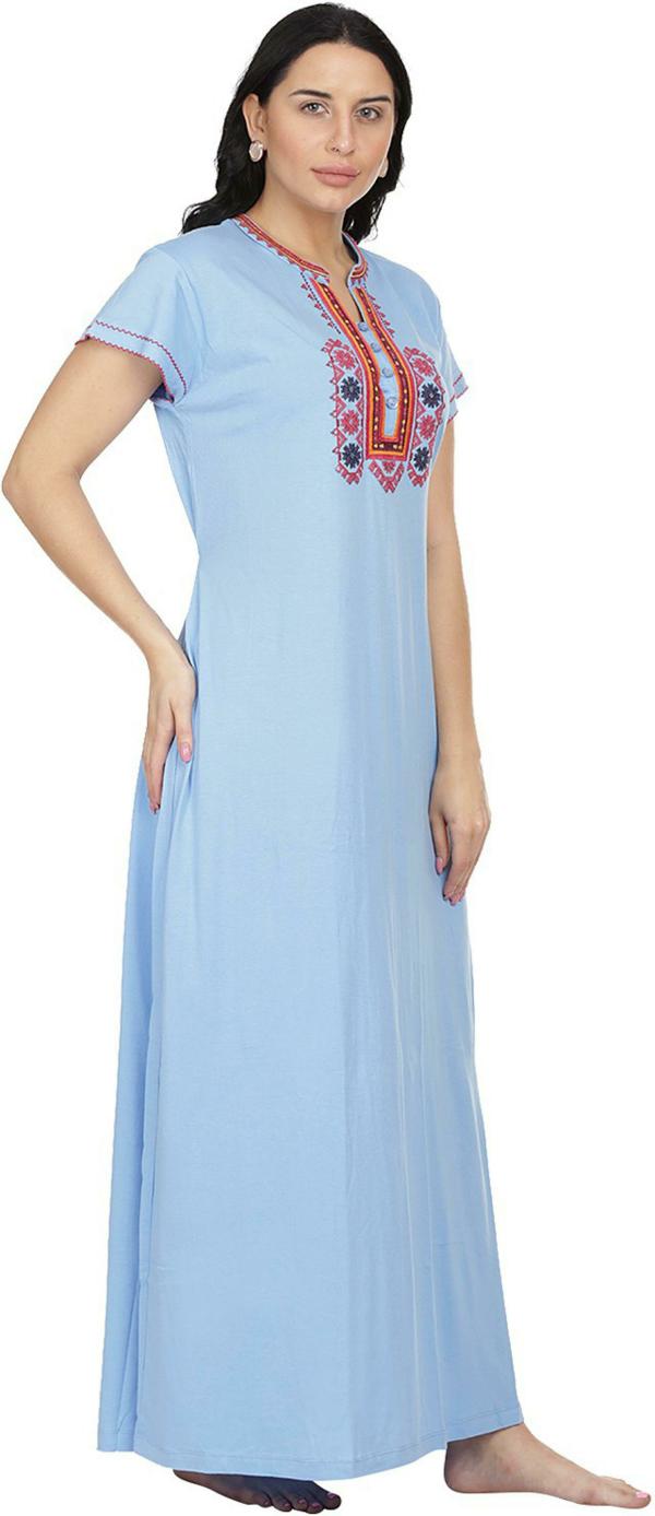 Honeydew Women Light Blue Embroidered Cotton Single Nighty - JioMart