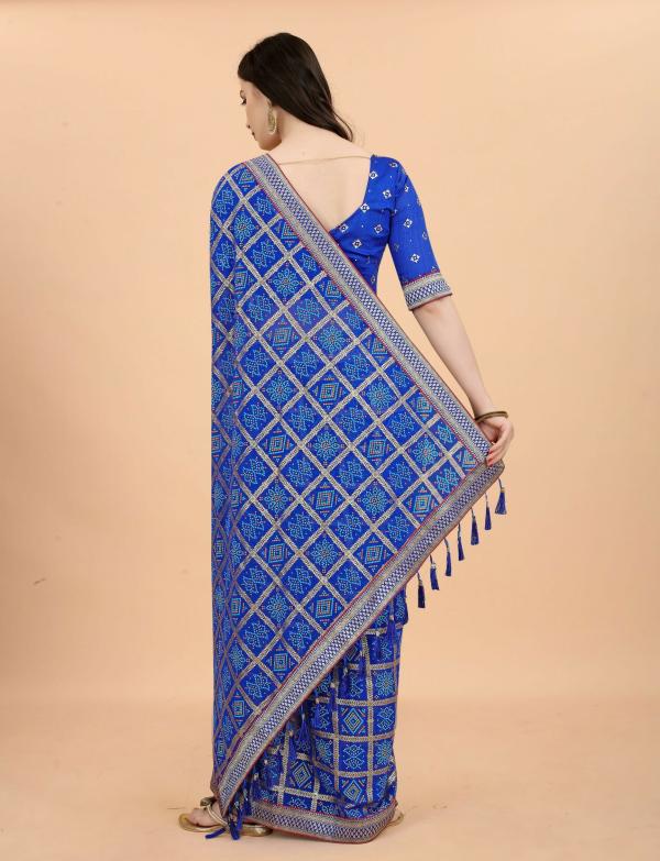 SWIFFIN Most Demanding Art Silk Bandhani Blue Saree For Women/Women ...