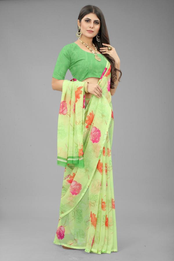 NISHA CREATION Women Beige Digital Print Chiffon Single Saree - JioMart