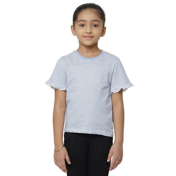 De Moza Girls Blue and White Printed Cotton Top - 6 to 7 Years - JioMart