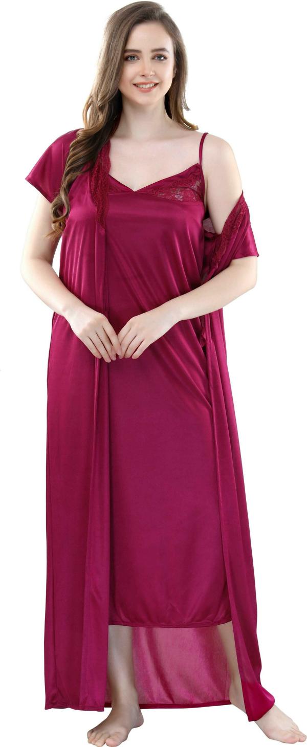 Ultraviolet Women Pink Solid Satin Nighty - JioMart