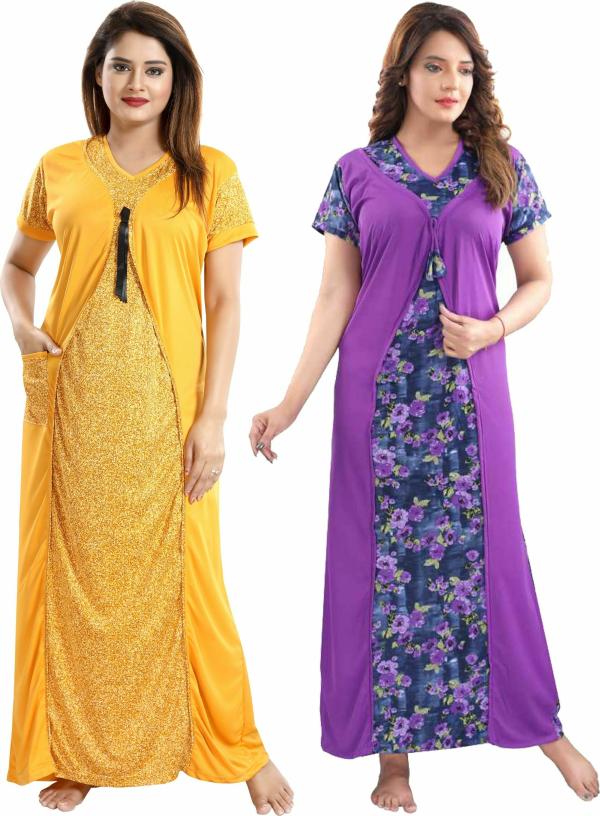 Babesa Women Multicolor Polka and Self Design Satin Nighty Set - Free ...