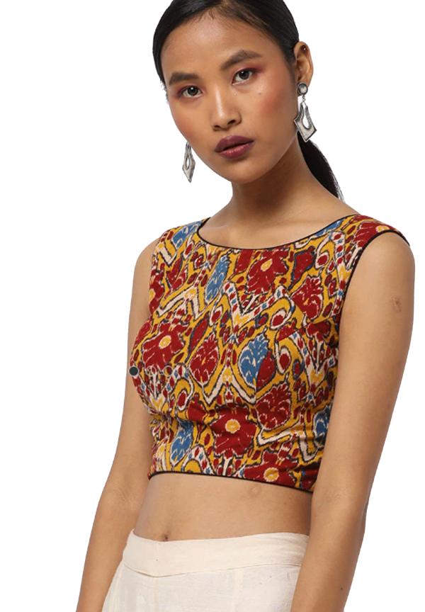 Salwar Studio Women's Mustard Cotton Back Open Readymade Saree Blouse ...