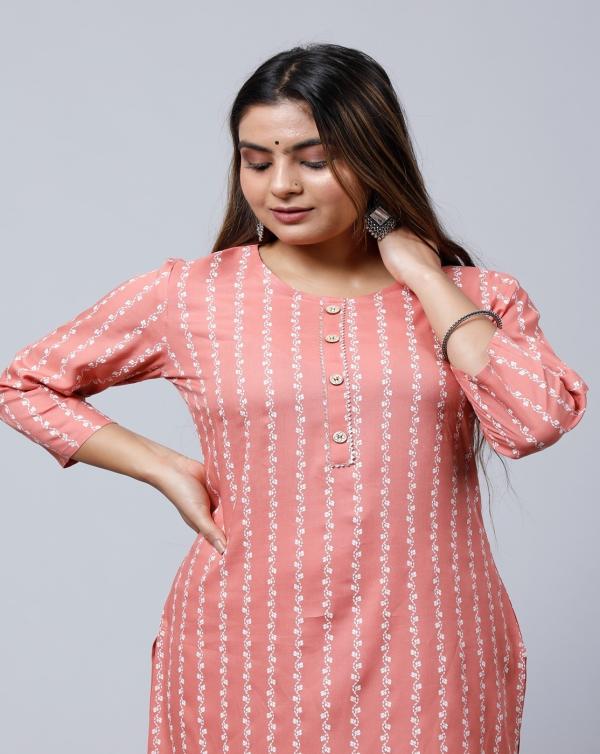 Aizza Trends Women's Rayon Febric Printed Straight Kurta Pink - JioMart