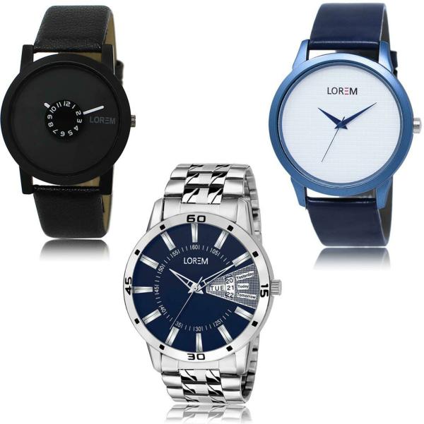 LOREM Blue Analog Watch For Men Pack of 3 Watches - JioMart