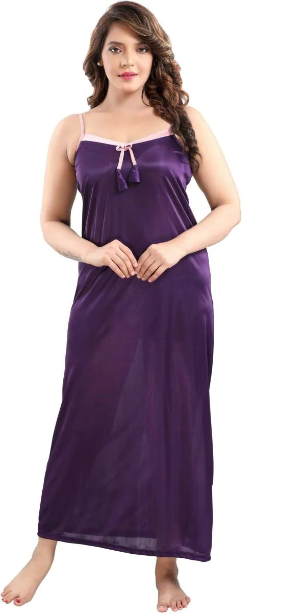 Ultraviolet Women Pink, Purple Solid Satin Nighty Set - JioMart