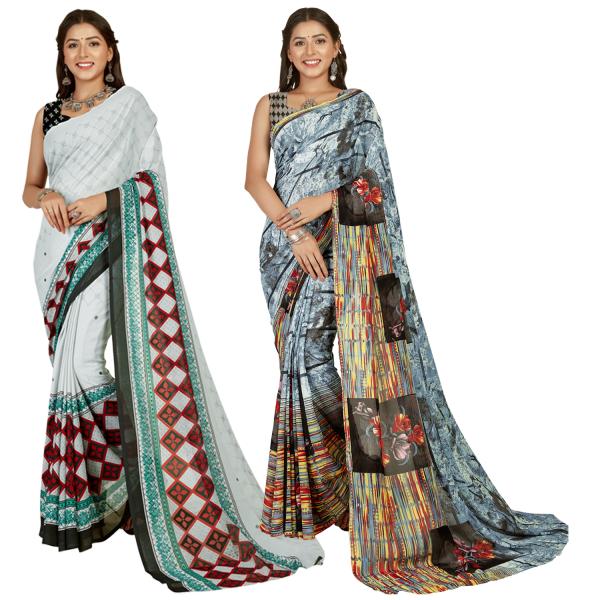 Anand Women Multicolor8 Self Design Pattern Georgette Pack of 2 Saree ...