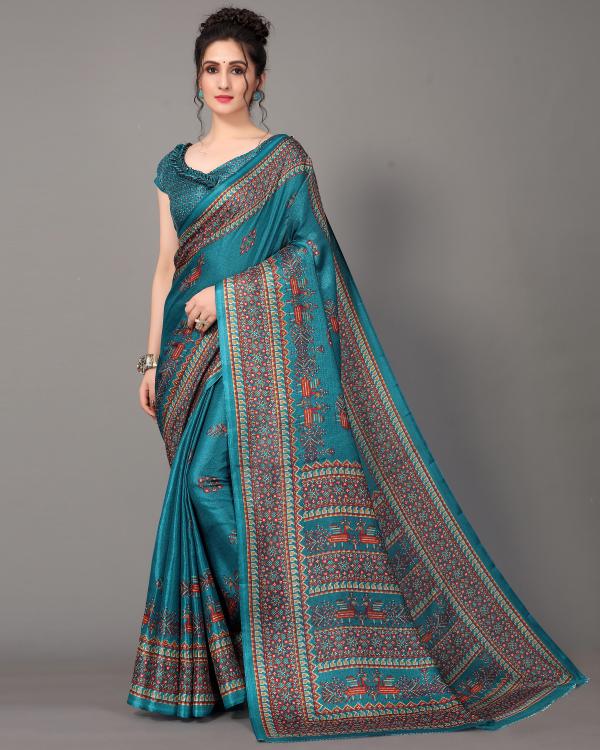 BHAKARWADi Rama Green Mysore Silk Peacock-Patola print Saree With ...