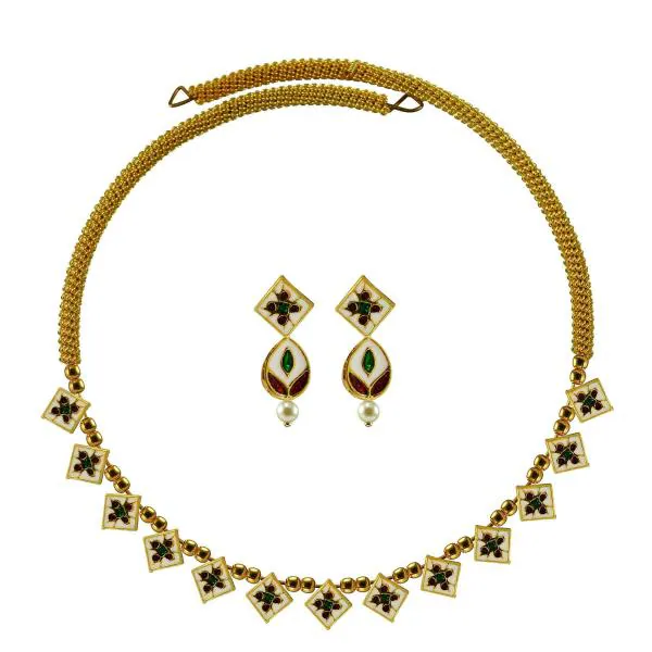 Golden Stone Stud-Gold Platted Brass Hasli (Necklace) - JioMart