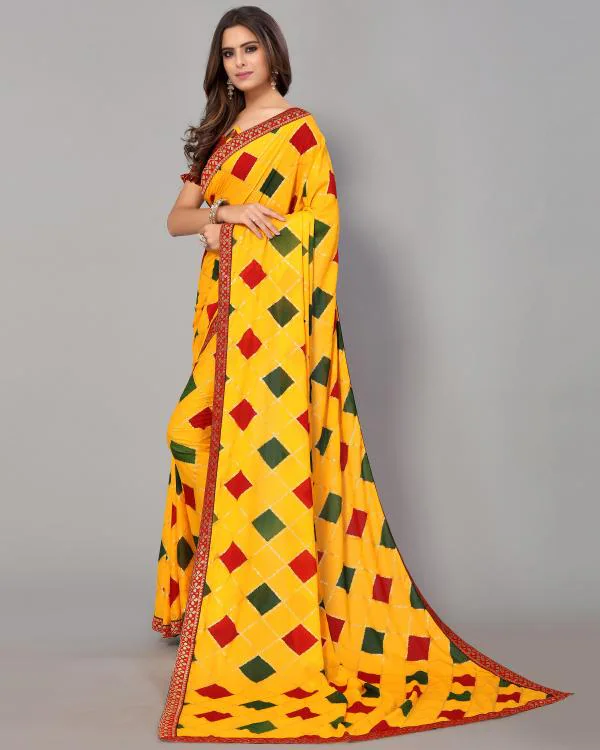 Ruchika Fashion Yellow Georgette Checks Weaving Saree with Blouse Piece ...