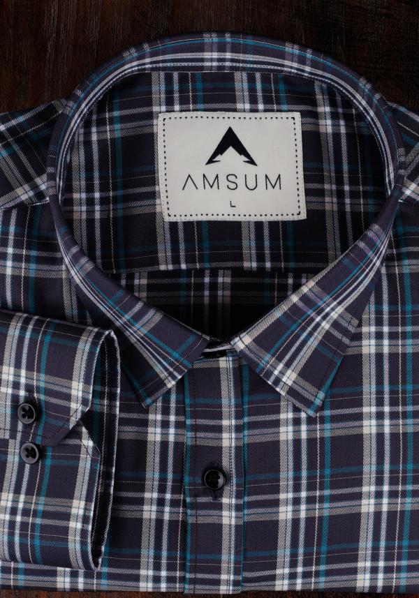 AMSUM Riverdale Egyptian Giza Cotton Full Sleeved Slim Fit Check Shirt ...