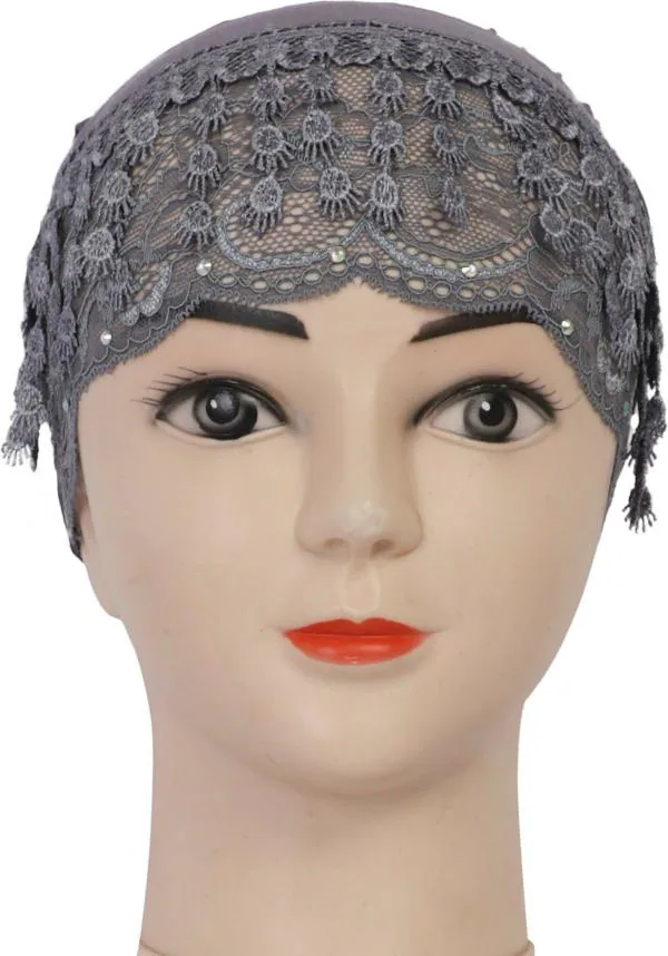 Monati Women Grey Embellished Cotton Lycra Under Lace Tie Back Bonnet ...