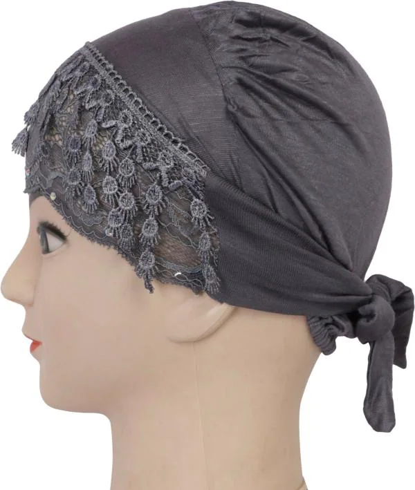 Monati Women Grey Embellished Cotton Lycra Under Lace Tie Back Bonnet ...