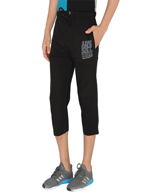 Chromozome Men Black Cotton Solid Single Three-Fourths - JioMart