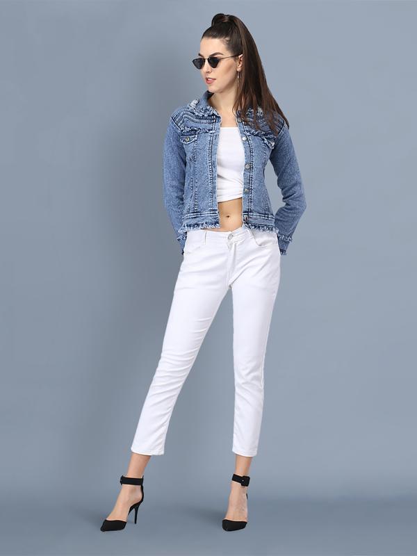 BuyNewTrend Women Light Blue Denim Jacket - JioMart
