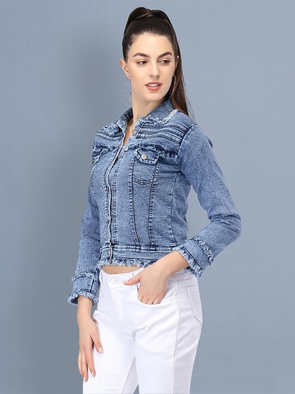 BuyNewTrend Women Light Blue Denim Jacket - JioMart