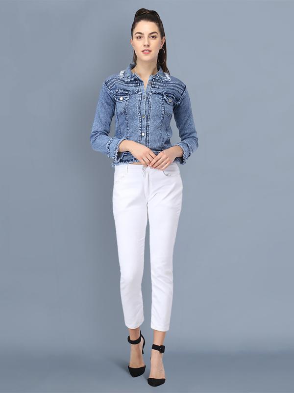 BuyNewTrend Women Light Blue Denim Jacket - JioMart