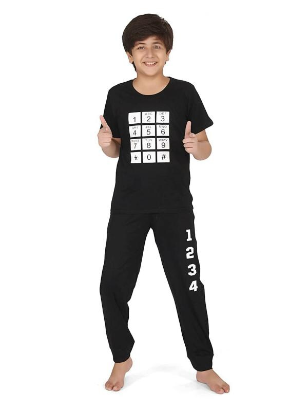 Kirasa Boys Black Printed 100 percent Cotton Night Suit - 14-15Y - JioMart