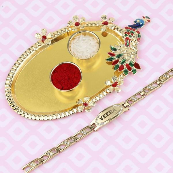 Silver Shine Gold Mauli Thread Thali And Rakhi Combo Pack (Pack Of 2 ...