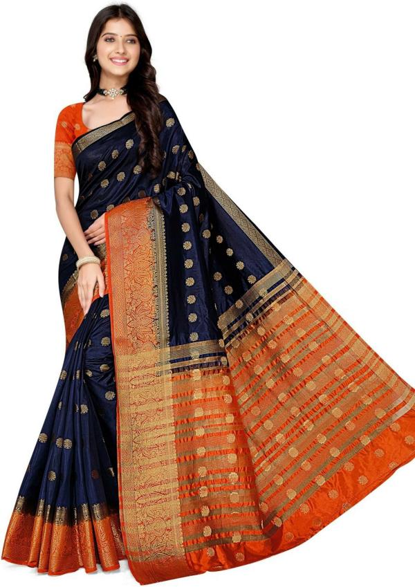 Devi creation Women Jacquard Saree Dark Blue - JioMart