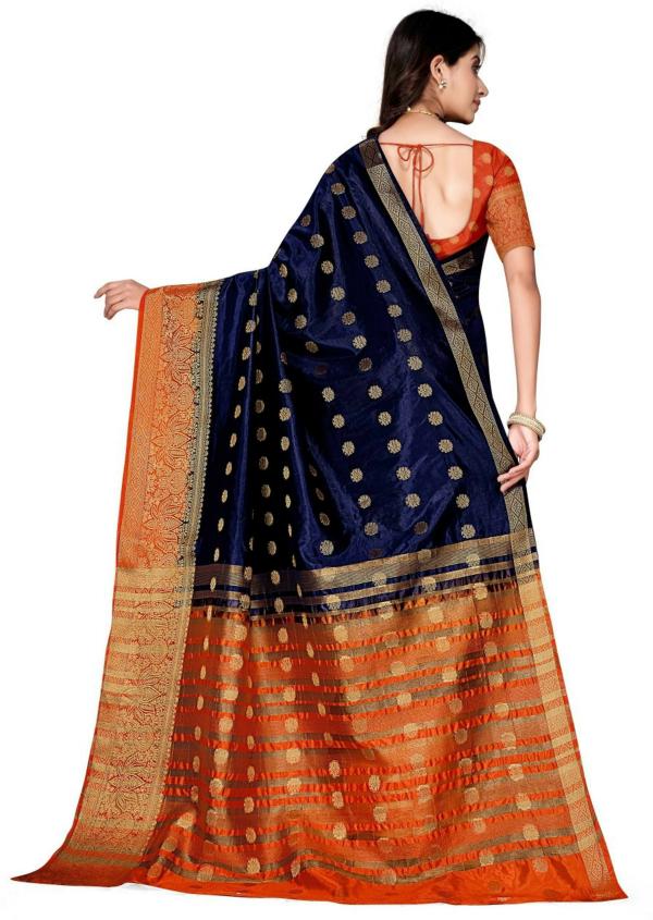 Devi creation Women Jacquard Saree Dark Blue - JioMart