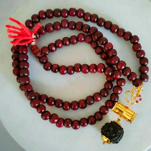 M Men Style Religious Om Trishul Damaru Gold Plated Caps Rudraksha Mala ...