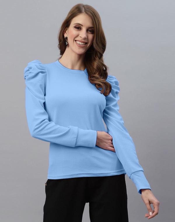 Selvia Women Light Blue Solid Lycra Blend Top - JioMart