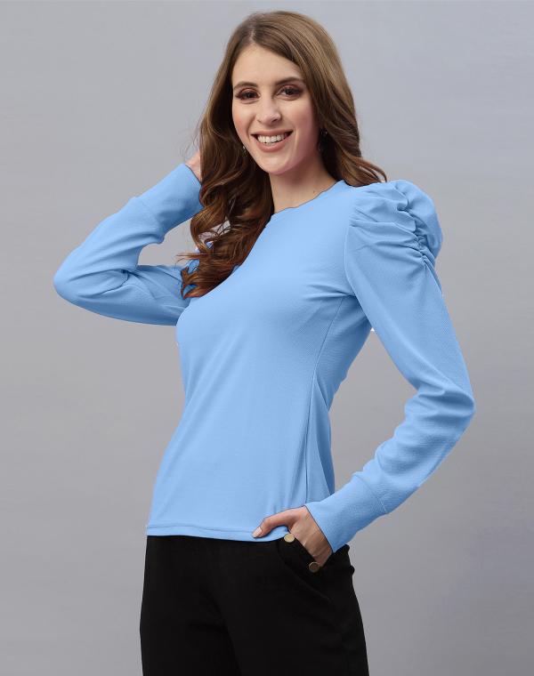 Selvia Women Light Blue Solid Lycra Blend Top - JioMart