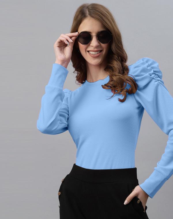 Selvia Women Light Blue Solid Lycra Blend Top - JioMart