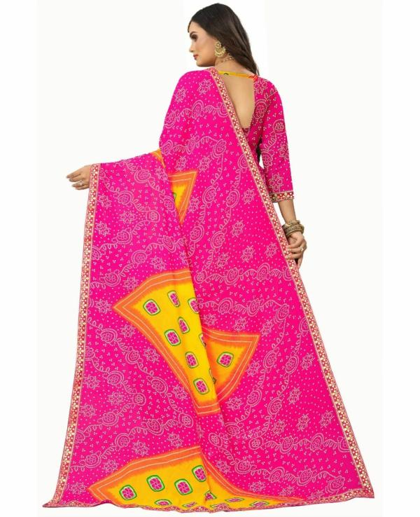 Kp Kanooda Prints Georgette Bandhani Saree For Women With Blouse -Pink ...