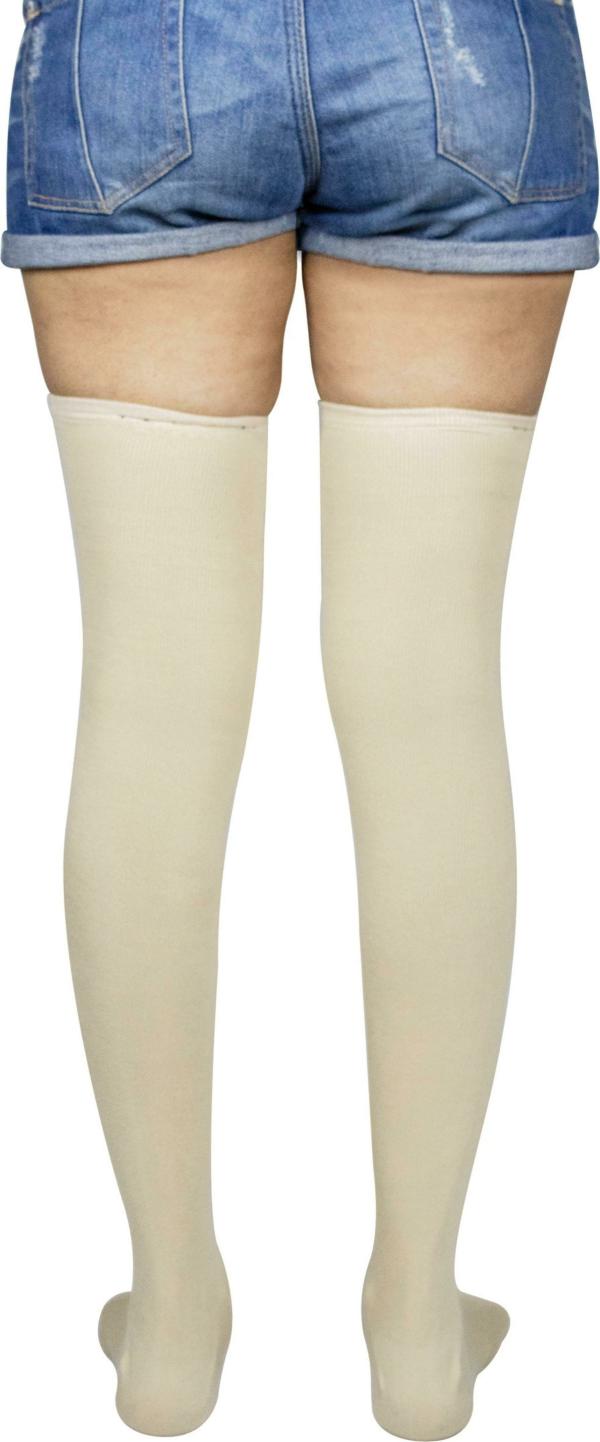 Neska Moda Women's 1 Pair Solid Cotton Thigh-High Stockings (Beige ...