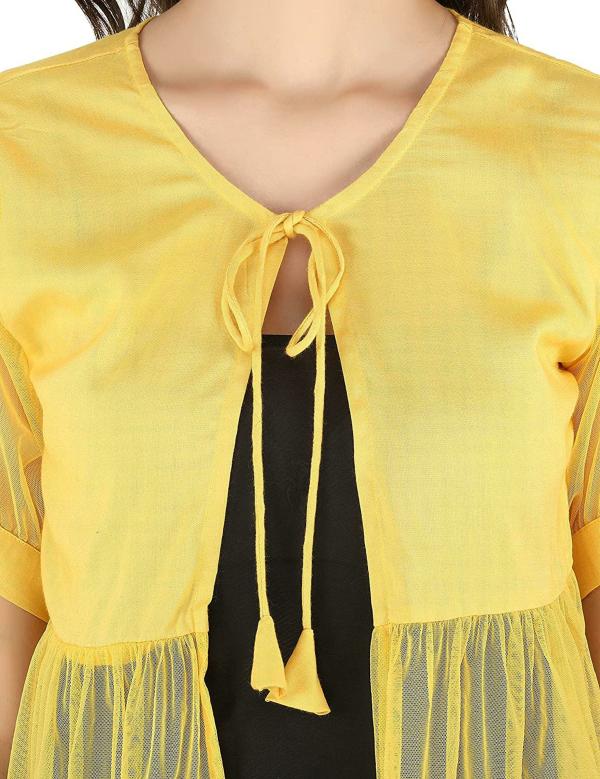UNFAKENOW Women Yellow Solid Cotton Blend Shrug - JioMart