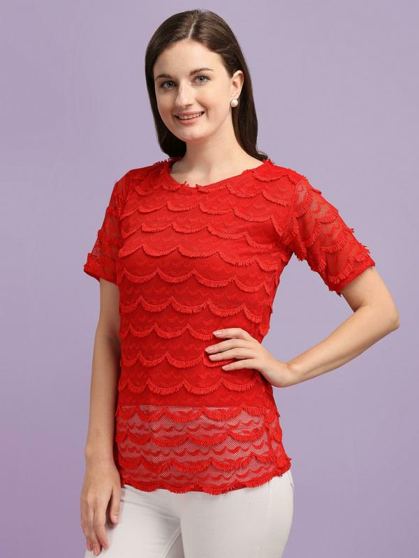 Women Red Solid Nylon Top (M) - JioMart