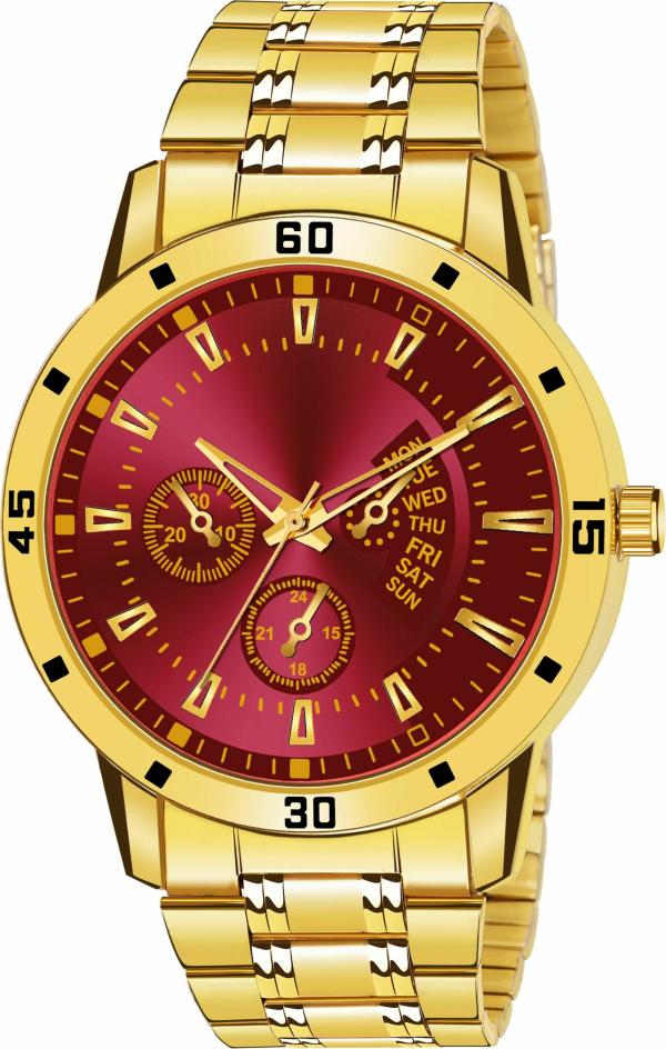 TRUE COLORS Analog Red Dial Gold Strap Watch For Men - JioMart