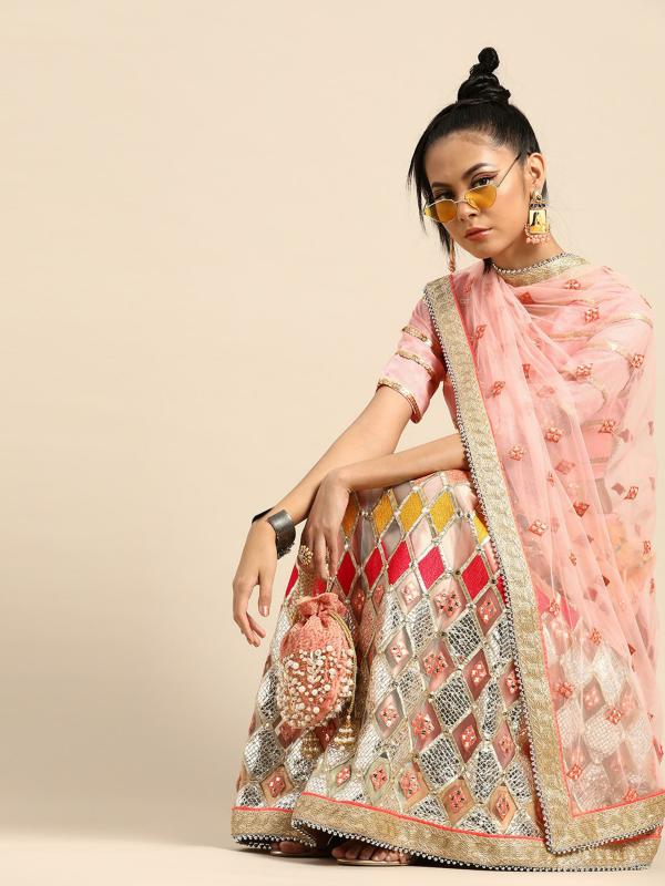 Tikhi Imli Mulitcolor Mirror Work Embellished Lehenga Saree - JioMart