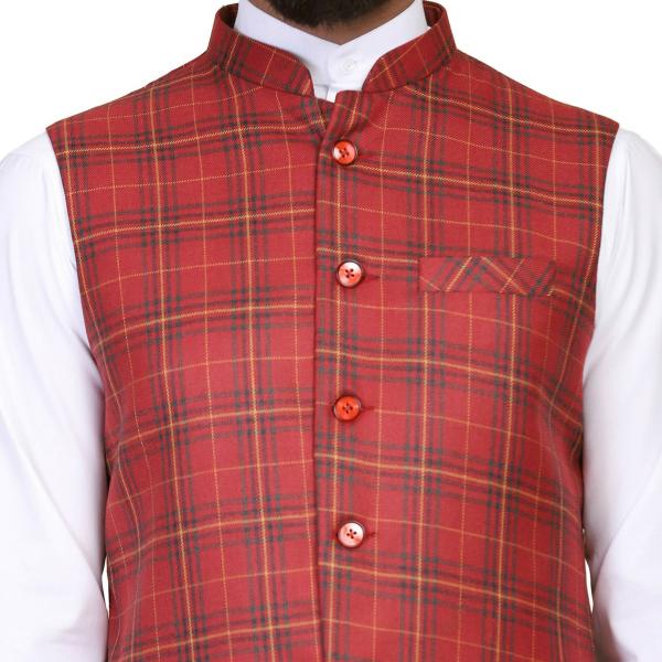 Tahvo Men Red Checkered Tweed Nehru Jacket (42) - JioMart