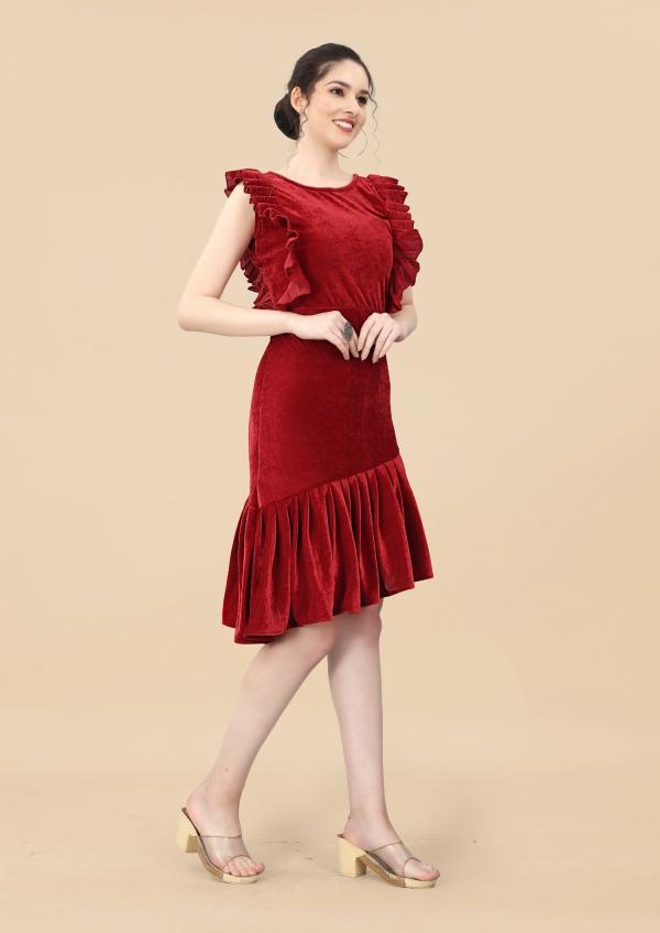 Apnisha Women's Velvet Fish Cut Dress - JioMart