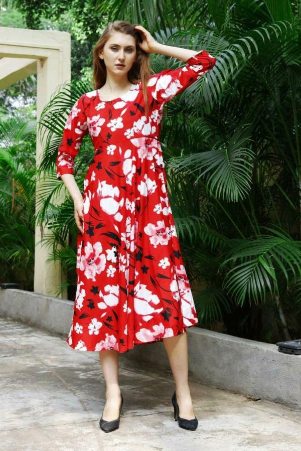 MISS AYSE Women Red Floral Polyester Dress - JioMart