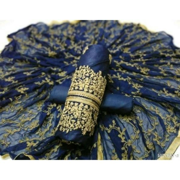 GURHAL Embroidered Cotton Unstitched Dress Material Navy Blue - JioMart