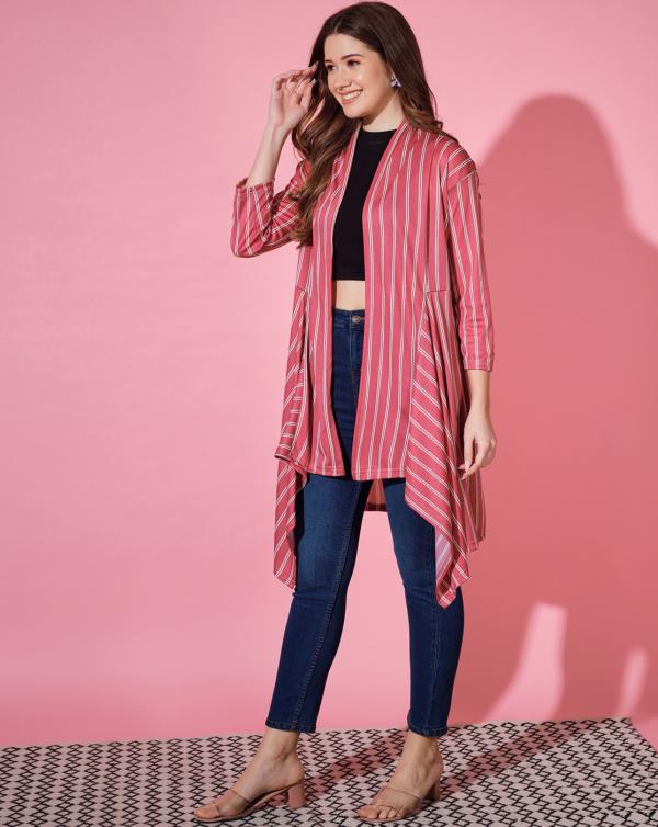 BuyNewTrend Gajri Lycra Striped Women Longline Shrug - JioMart