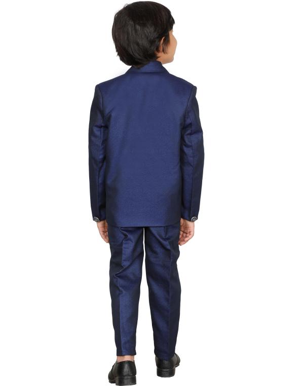 Dkgf Fashion Boys Blue Solid Cotton Blend Coat Pant, Tie And Shirt ...