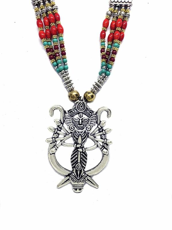 Total Fashion German Oxidised Silver Jewellery Maa Durga Pendent Long ...