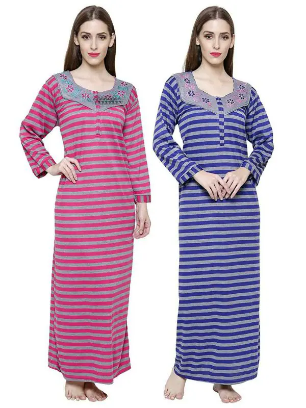 Secret Wish Women Multicolor Striped Wool Nighty - JioMart